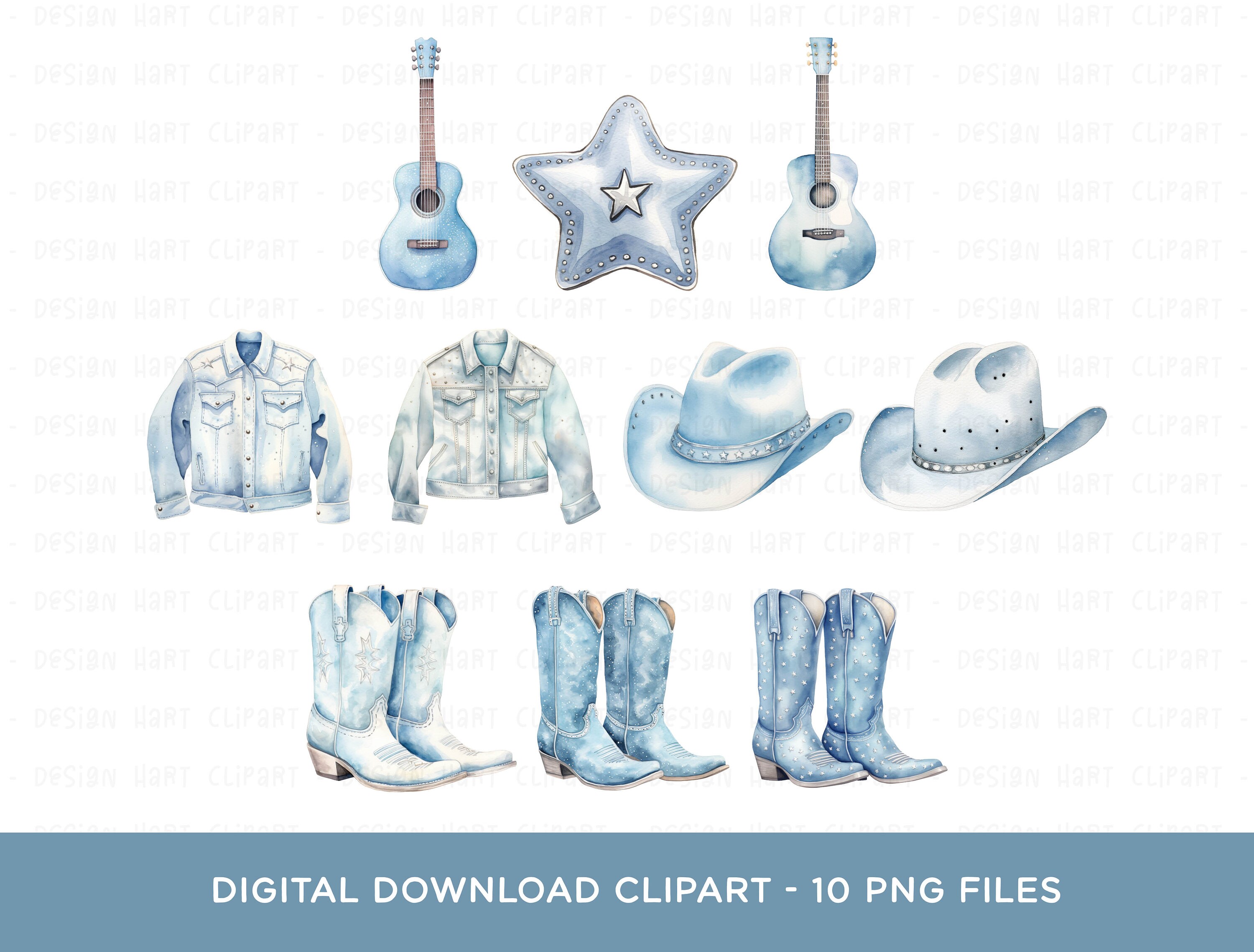 Cowboy Clipart Bundle Watercolor Cowgirl Cowboy Rodeo PNG Guitar Hat ...