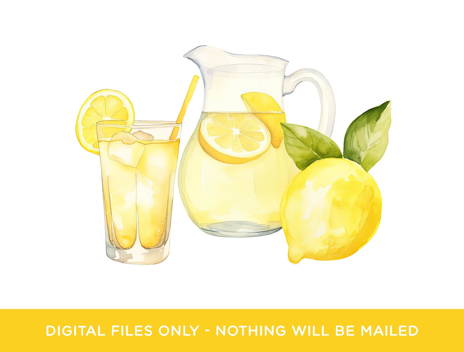 Lemon Clipart Bundle: Watercolor Yellow Lemons Wreath Lemonade PNG ...