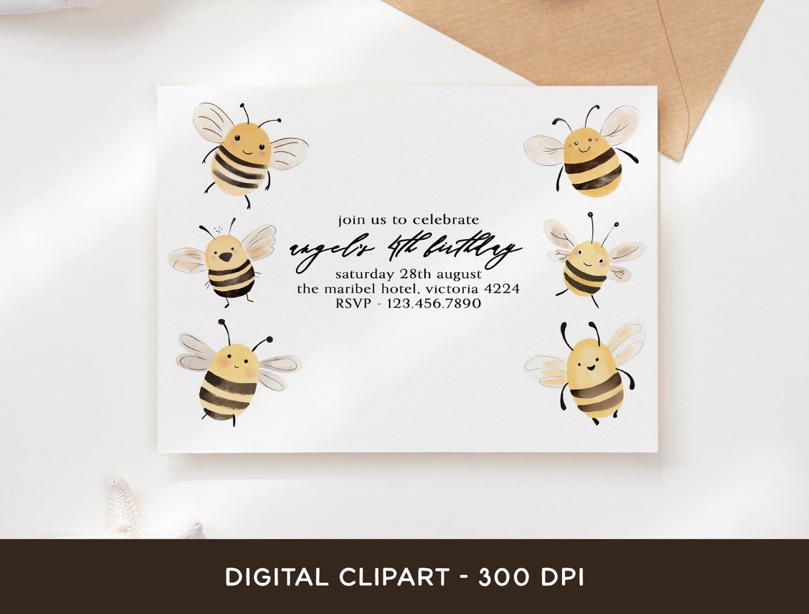 Bumble Bee Clipart Bundle Set, Watercolor Pastel Boho Bee PNG Graphics ...