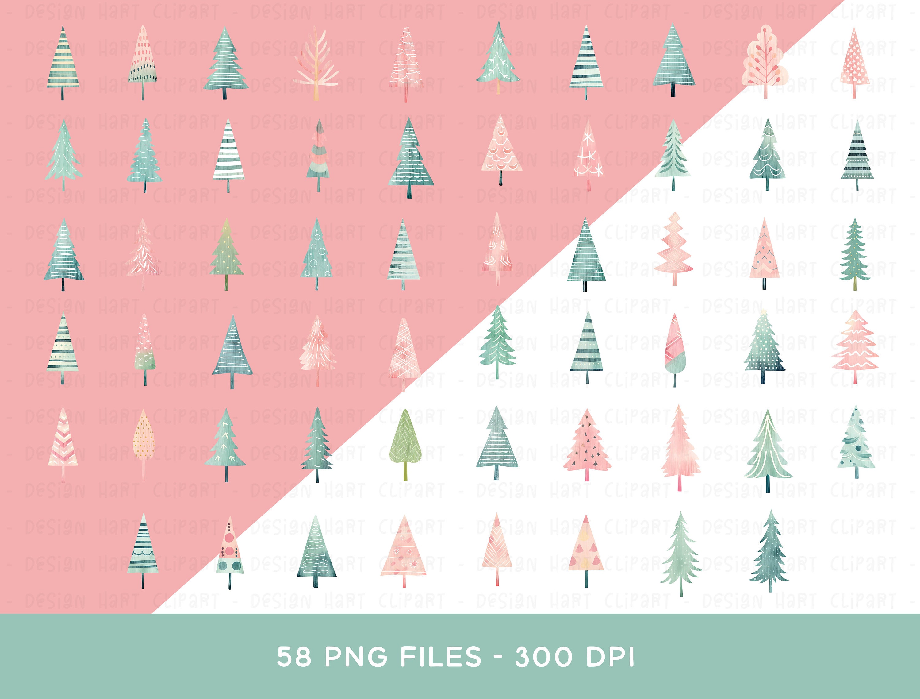 Pastel Christmas Tree Clipart Bundle, Modern Paper Trees in Pink Blue ...