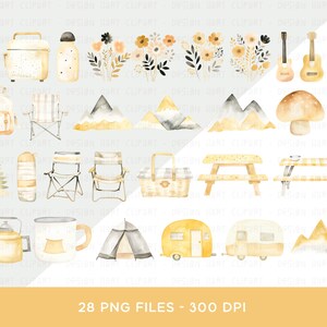 Camping Clipart Bundle, Adventure Watercolor Camper Caravan Picnic Tent ...