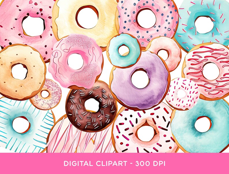 Watercolor Donuts Clipart Bundle, PNG Graphics Digital Download ...
