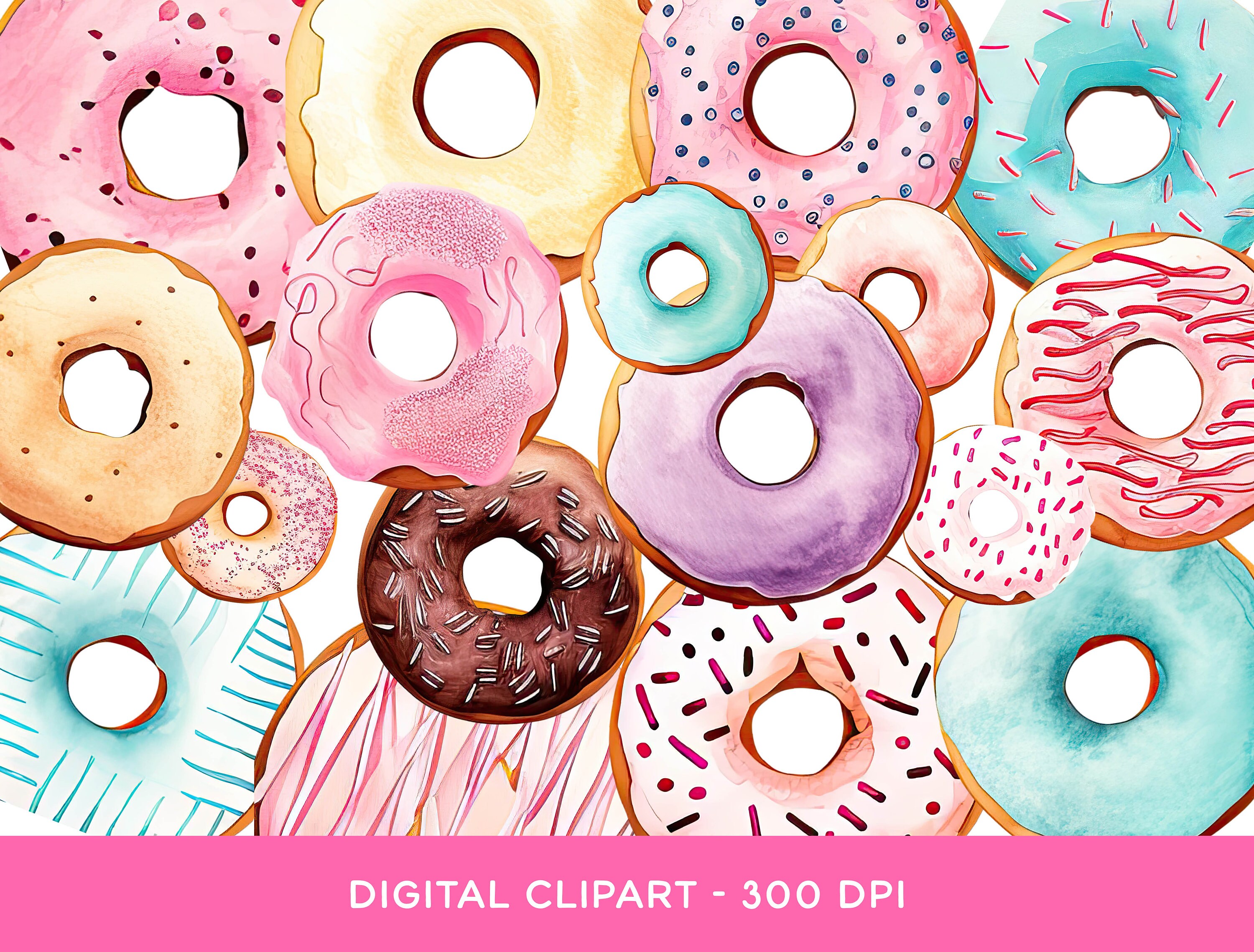 Watercolor Donuts Clipart Bundle, PNG Graphics Digital Download ...