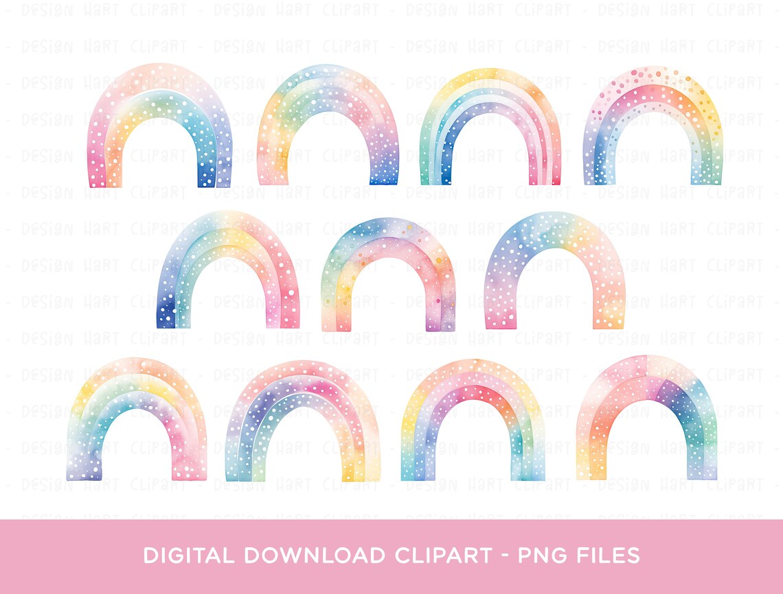 Rainbow Clipart Bundle, PNG Digital Download for Scrapbooking ...