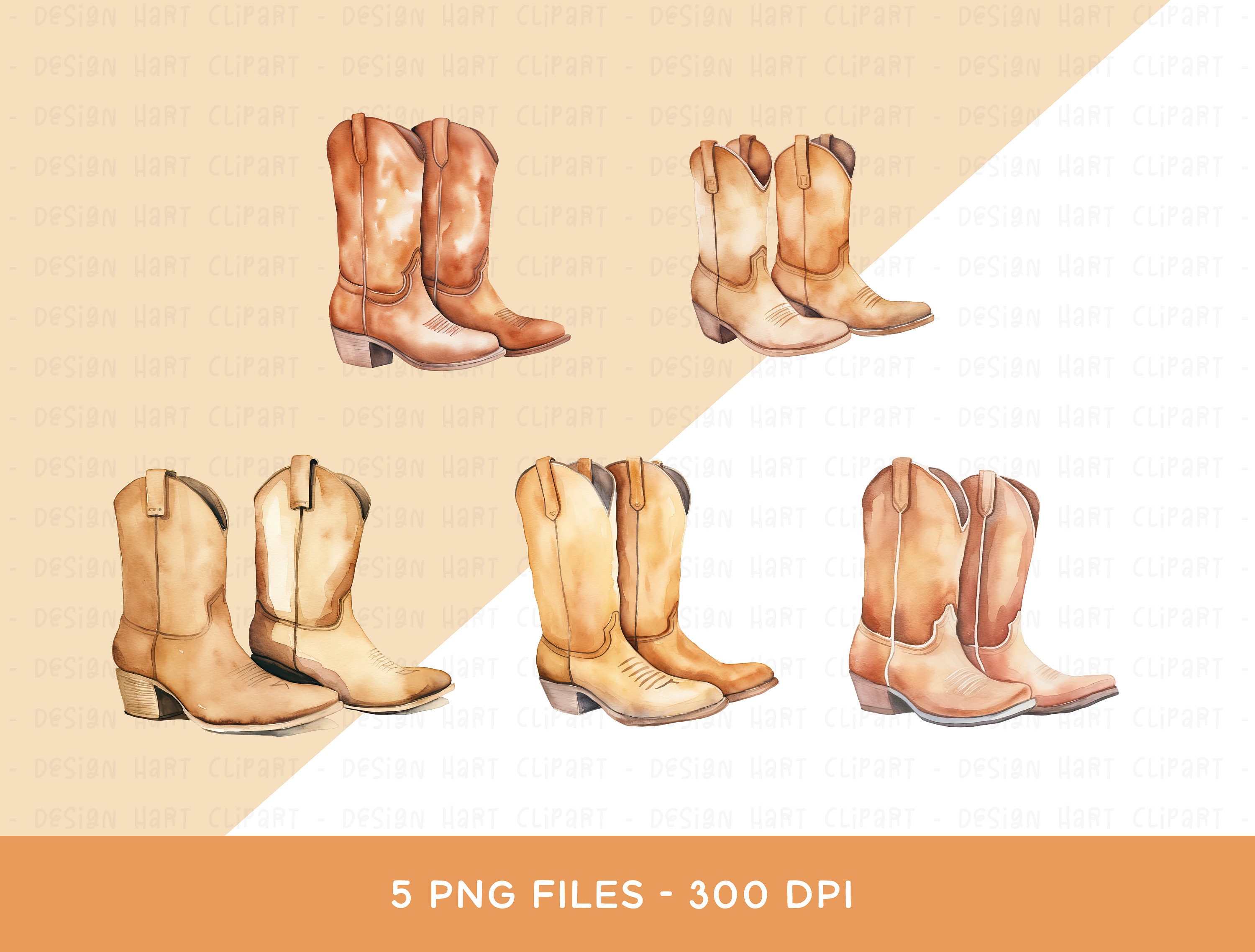 Cowboy Boots Clipart Bundle, Watercolor Rodeo Wild West Clip Art PNG ...