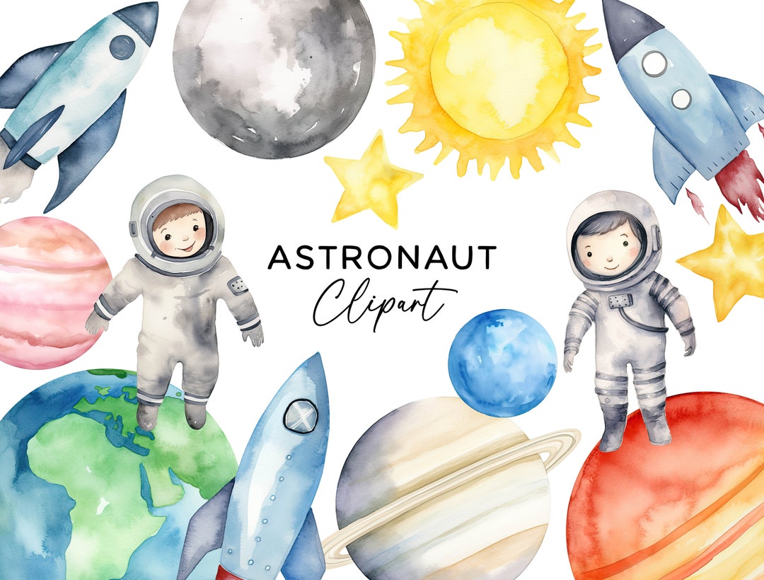 Astronaut Clipart Bundle, Watercolor PNG Graphics, Digital Download ...