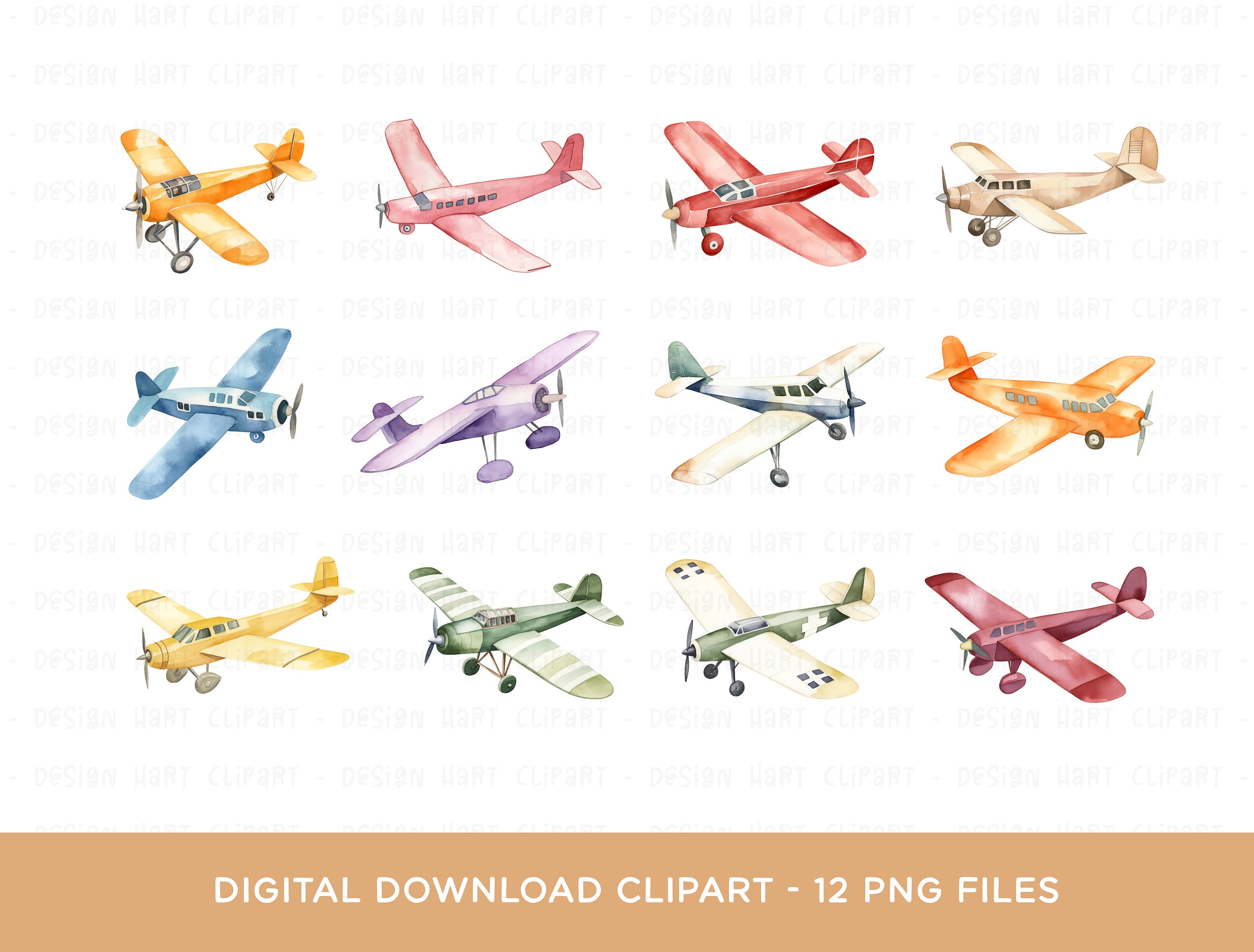 Airplanes Clipart, Watercolor Colorful Plane PNG Graphics Digital ...