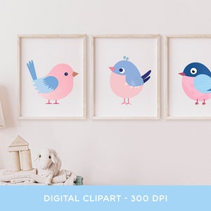 Bird Clipart Bundle Watercolor Cute Pastel Colorful Blue & Pink Birds ...