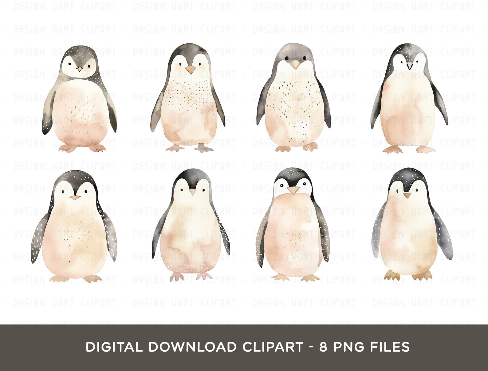 Penguins Clipart Bundle Set, Watercolor Pastel Boho Penguin PNG Digital ...