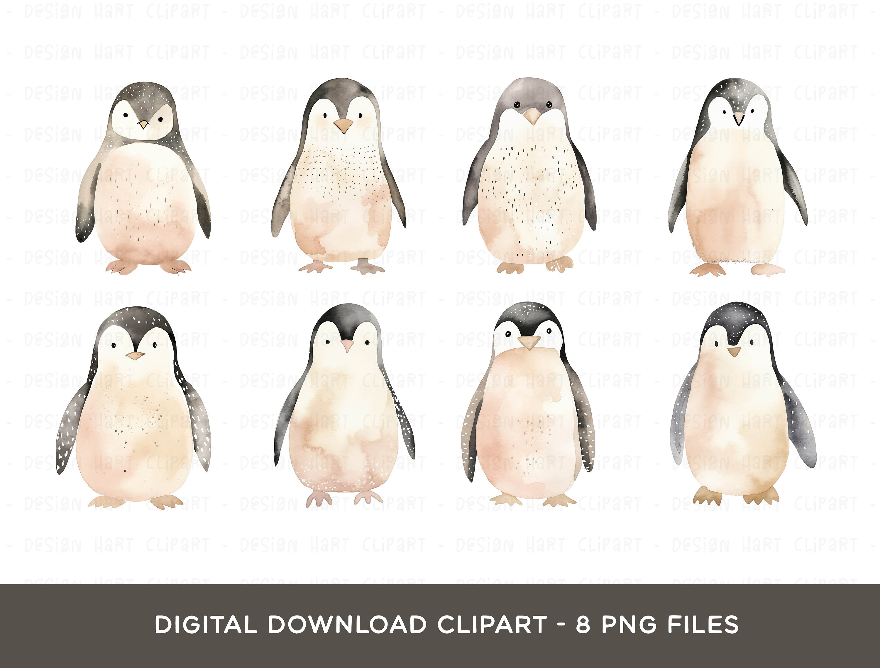 Penguins Clipart Bundle Set, Watercolor Pastel Boho Penguin PNG Digital ...