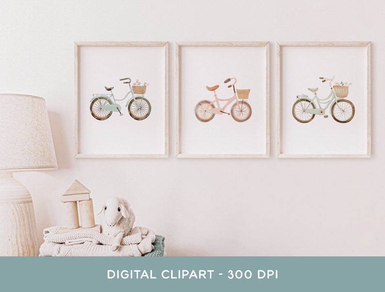 Bicycle Clipart Bundle, Vintage Retro Beach Cruiser With Baskets in ...