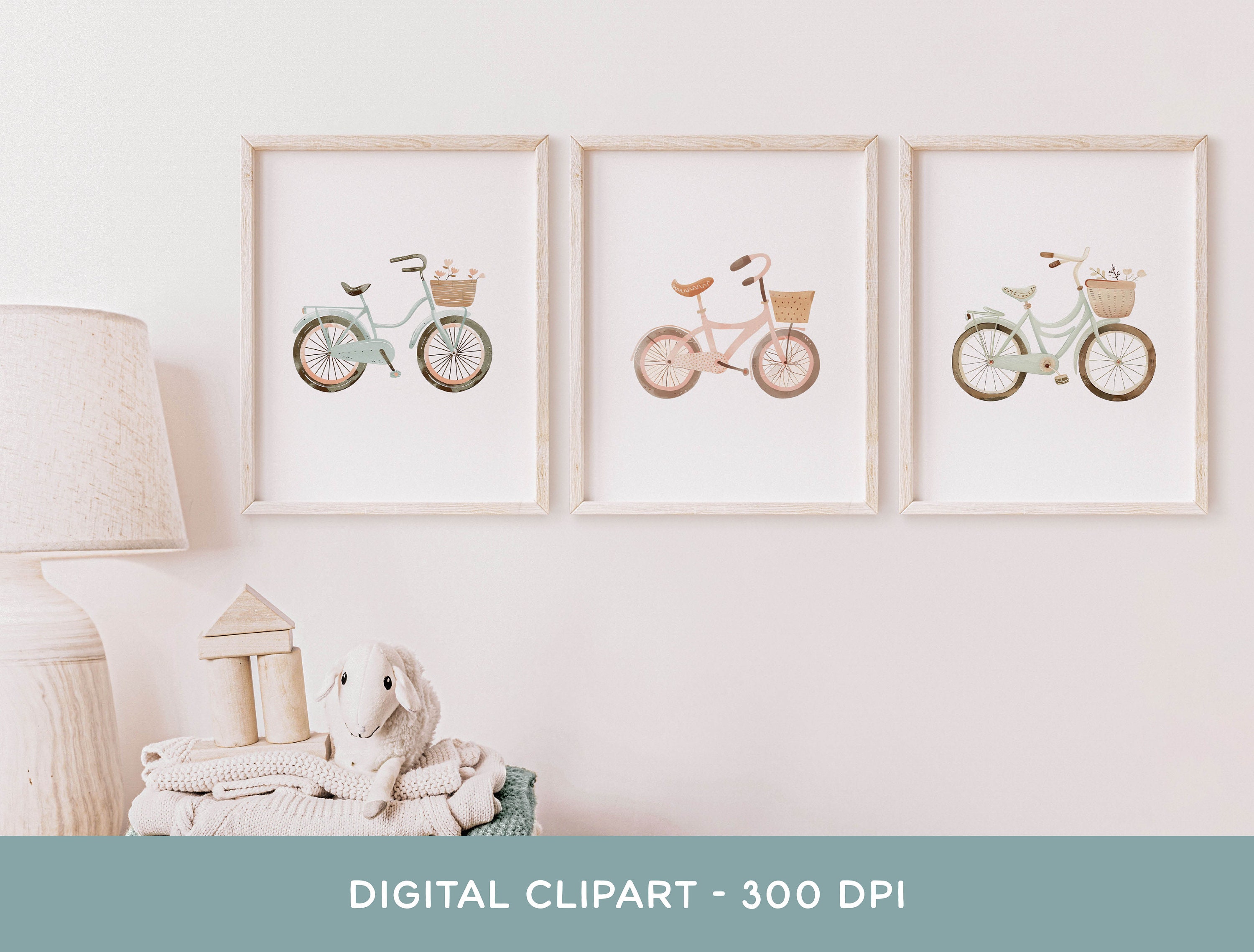 Bicycle Clipart Bundle, Vintage Retro Beach Cruiser With Baskets in ...
