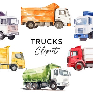 Watercolor Truck Clipart Bundle: Colorful Vehicles Garbage Trucks PNG ...