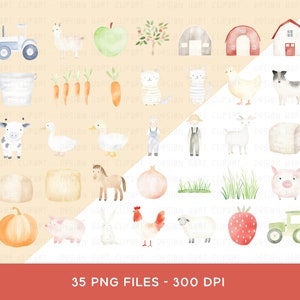 Farm Animal Clipart Bundle, Watercolor Barnyard Animals Pig Cow Horse ...