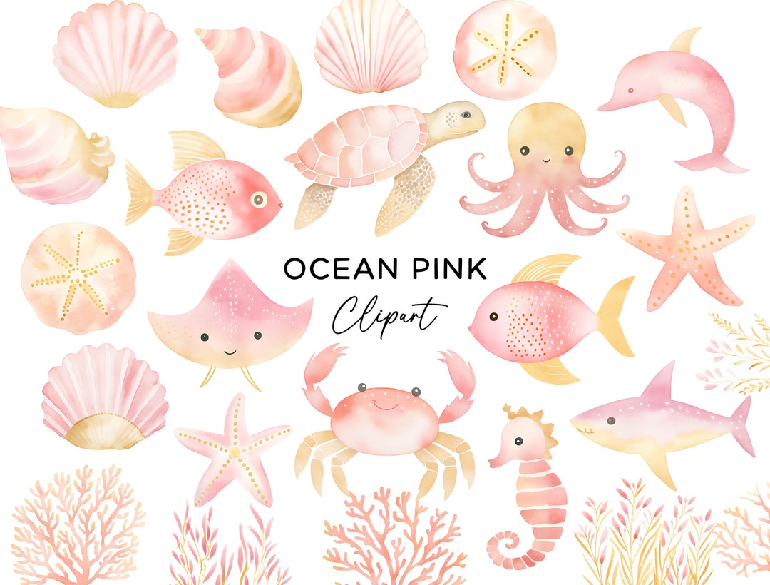 Ocean Clipart Bundle, Under the Sea Creatures Turtle Fish Dolphin Kid ...