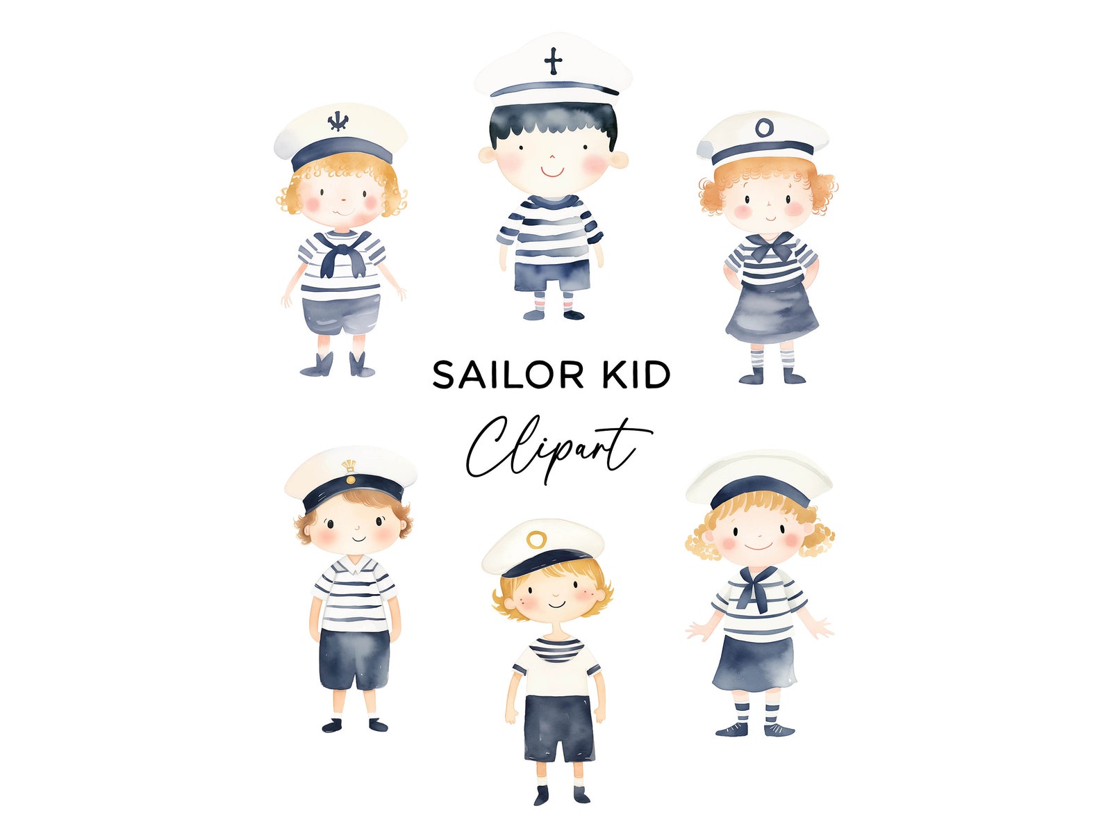 Sailor Kid Clipart Bundle - Nautical Watercolor Captain Boy & Girl ...