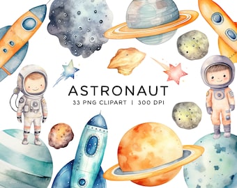 Astronaut Clipart Bundle, Watercolor PNG Girls Pink Digital Download ...
