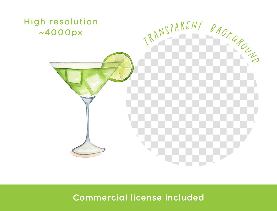 Cocktail Clipart Bundle, Watercolor Alcoholic Drinks Martini ...