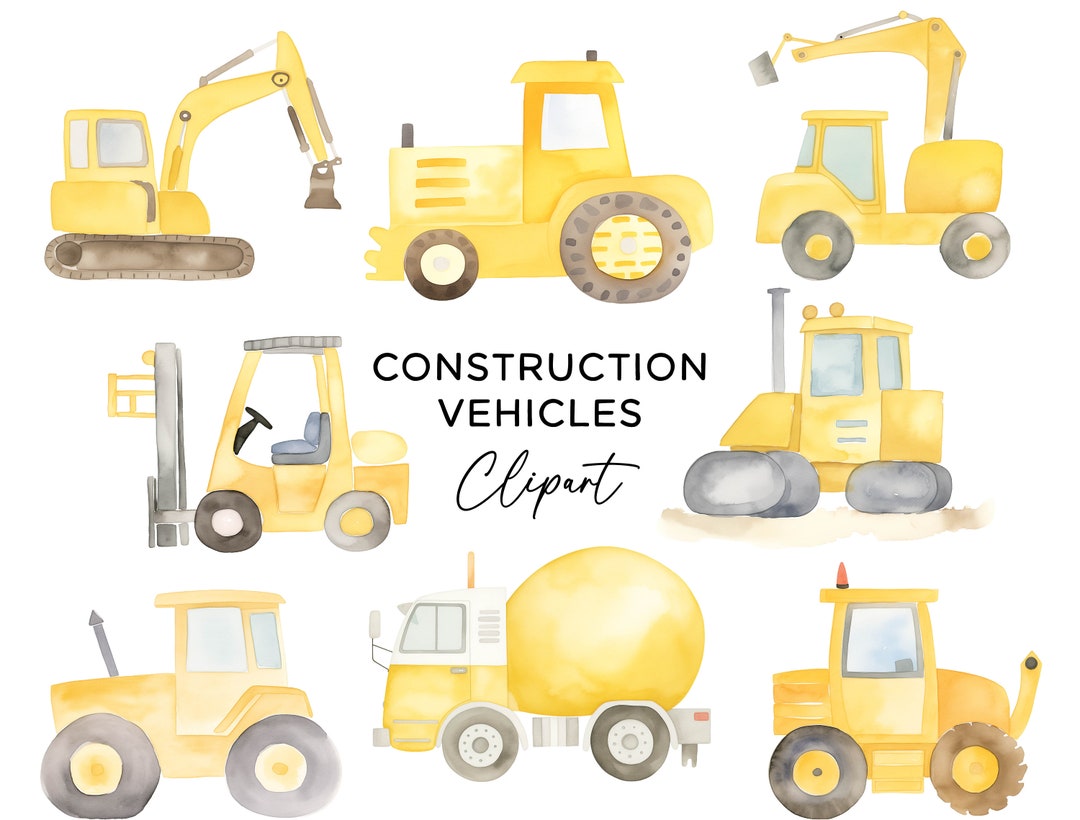 Construction Clipart Bundle, Vehicles Watercolor Digger Excavator Dump ...