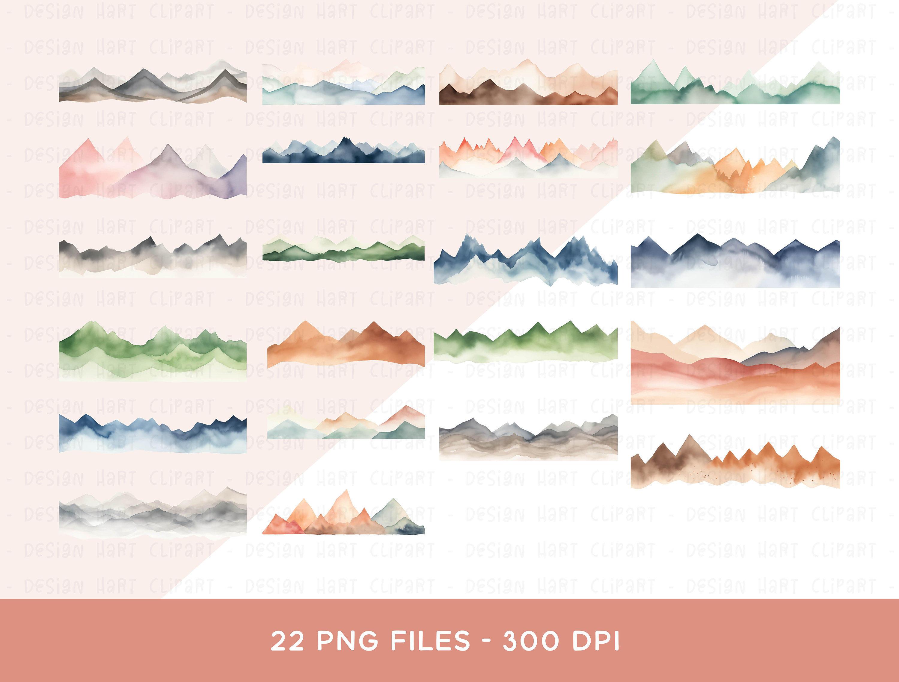 Mountain Clipart Bundle - Rustic Scenic Landscape Colorful Watercolor ...
