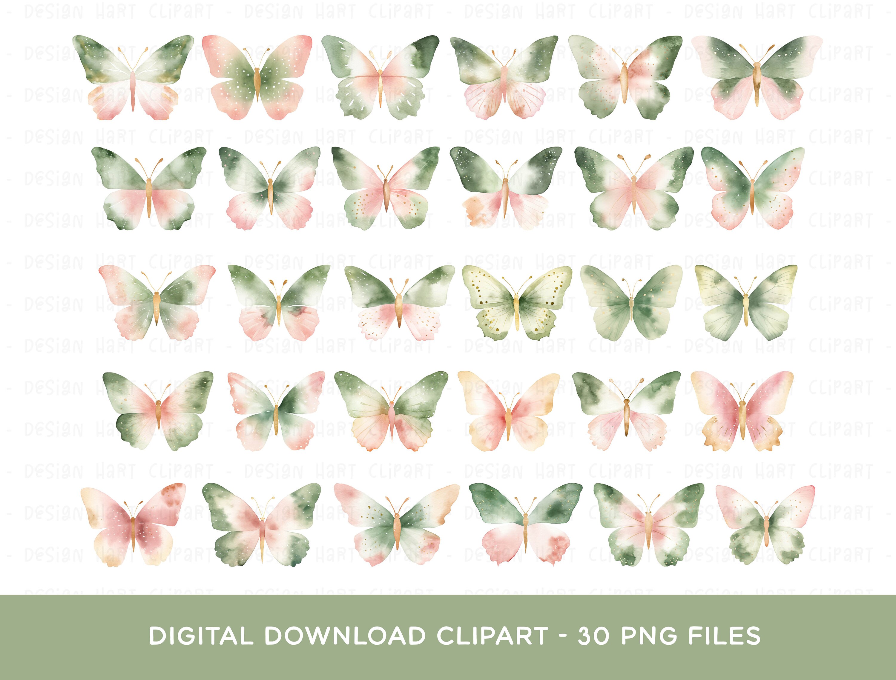Watercolor Butterfly Clipart Bundle, PNG Sublimation Graphics Digital ...