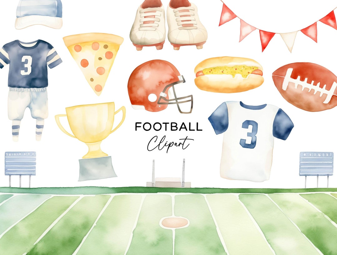 Football Clipart Bundle, PNG Graphics Digital Download Watercolor ...