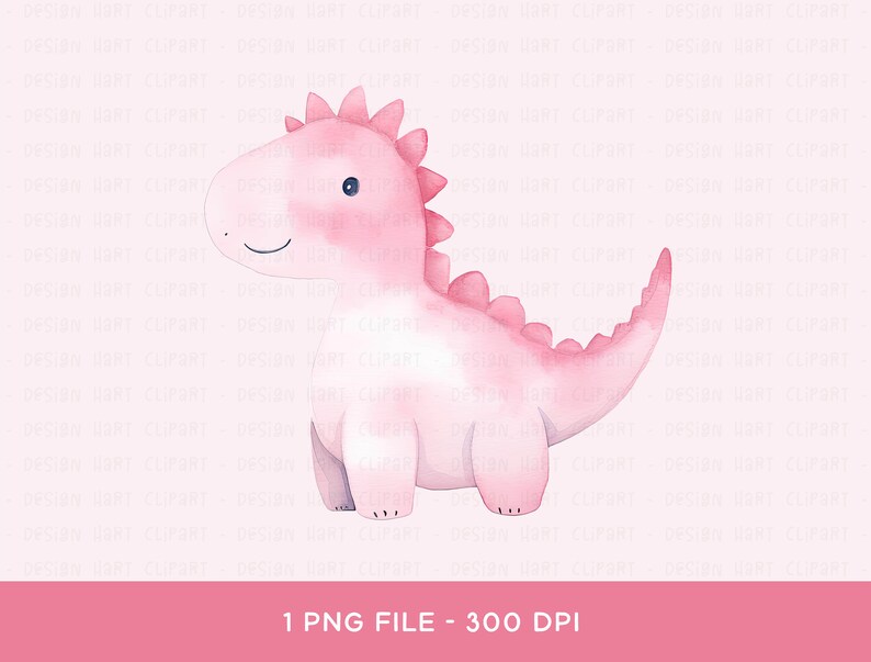 Dinosaur Clipart for Girls, Watercolor Pink PNG Graphic Digital ...