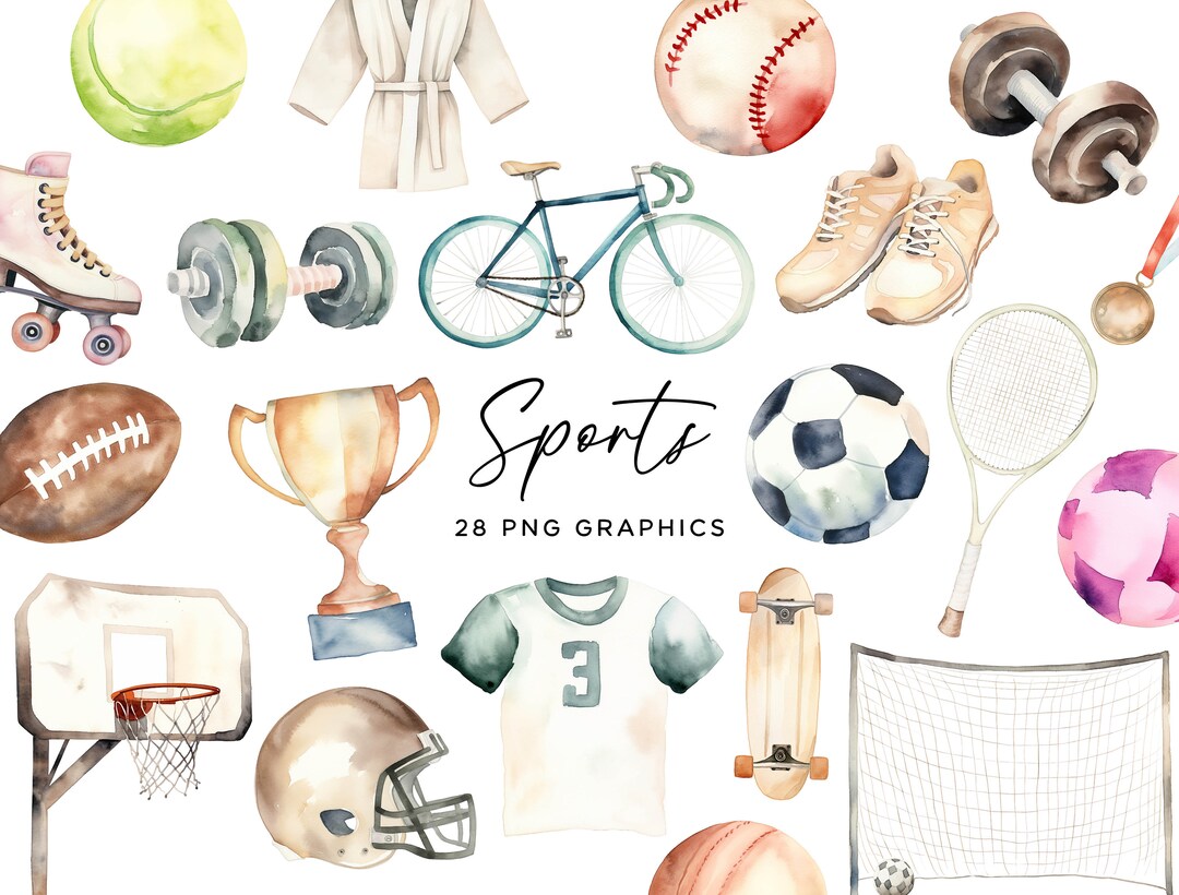 Sports Clipart Bundle - Watercolor Balls Soccer Football Cricket ...