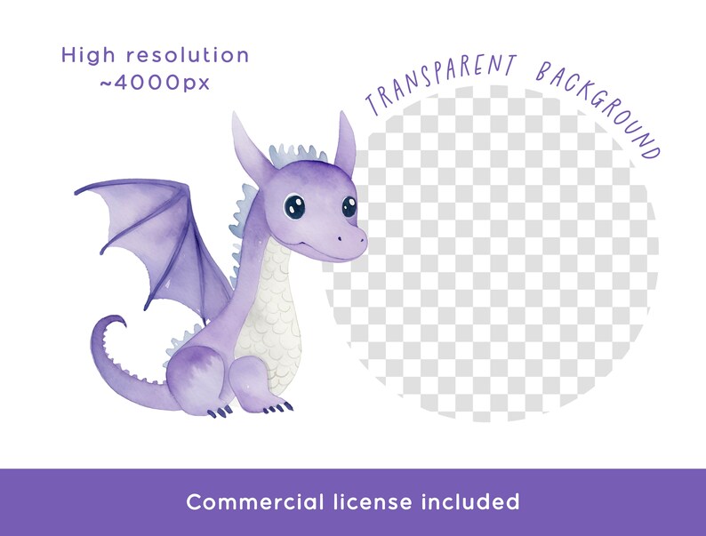 Purple Dragon Clipart - Watercolor Whimsical Magic Dragon PNG for Kids ...