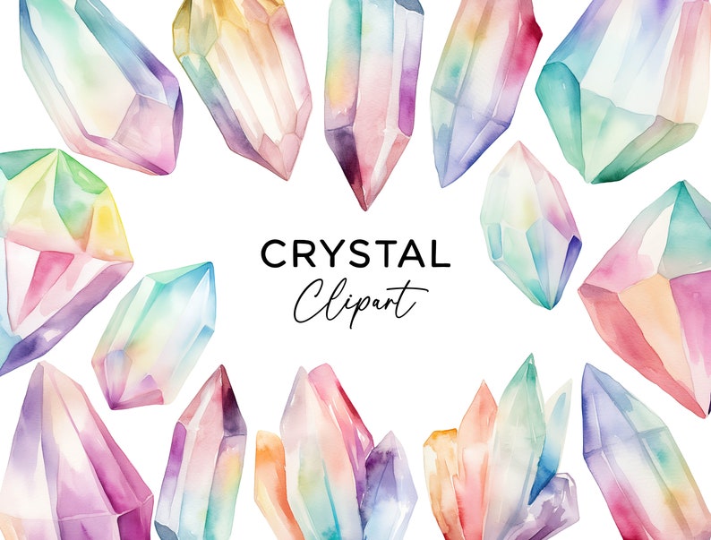 Crystal Clipart Bundle Watercolor Rainbow Gem Jewel Diamond - Etsy