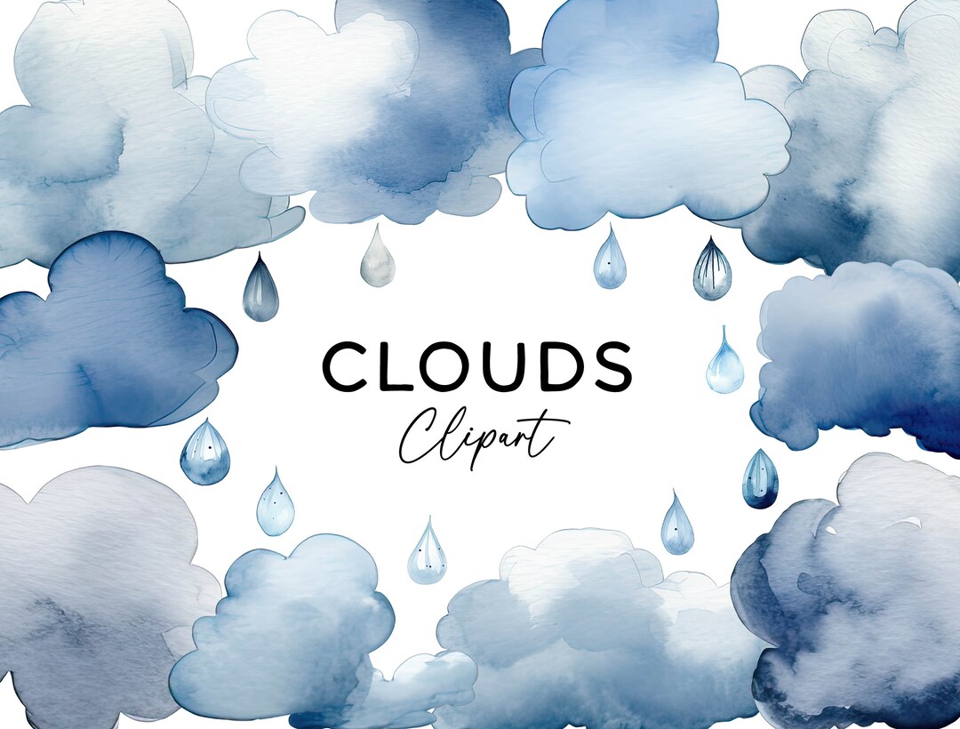 Clouds Clipart Bundle, Watercolor Rain Drops, Weather Icons PNG ...