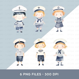 Sailor Kid Clipart Bundle - Nautical Watercolor Captain Boy & Girl ...