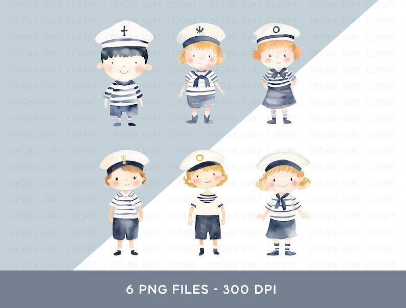 Sailor Kid Clipart Bundle - Nautical Watercolor Captain Boy & Girl ...
