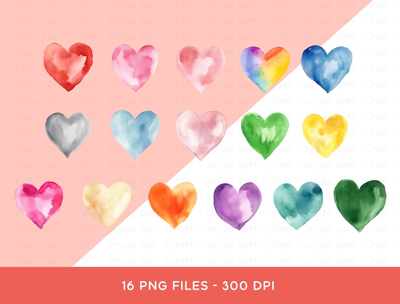Hearts Clipart Bundle, Watercolor Valentines Day Illustrations ...