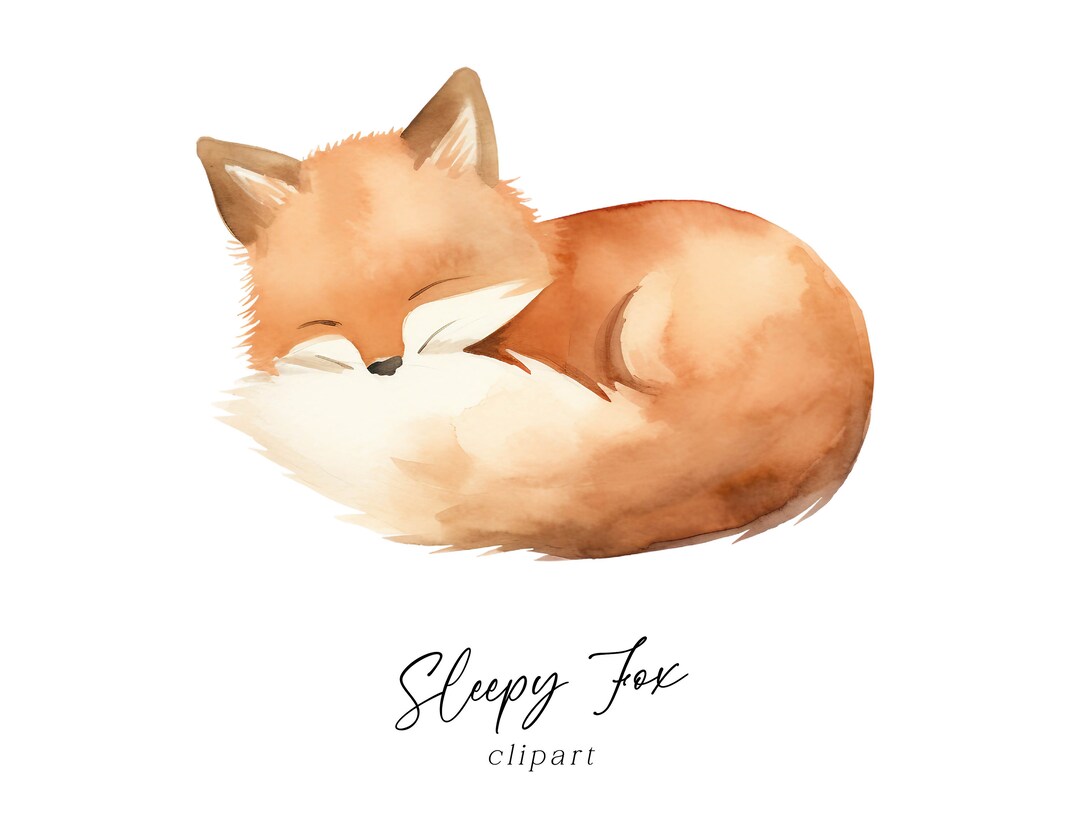 Sleepy Fox Clipart - Watercolor Woodland Animal PNG for Birthday ...