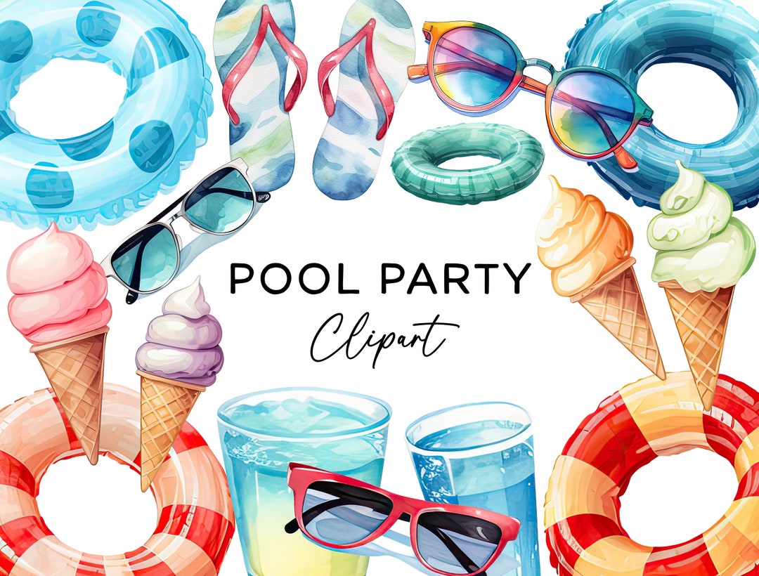 Pool Party Clipart Bundle Summer Watercolor Floaties Ice - Etsy