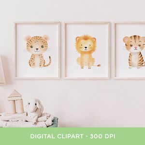 Jungle Animal Clipart Bundle, Watercolor Elephant Tiger Lion Snake ...