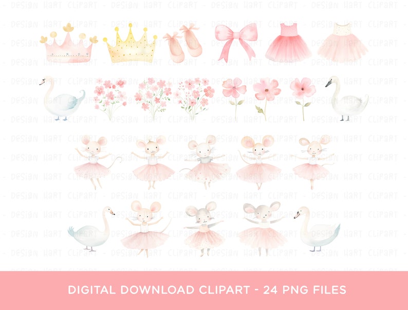 Ballerina Mouse Clipart Bundle, Ballet Dancer Watercolor Tutu Floral ...