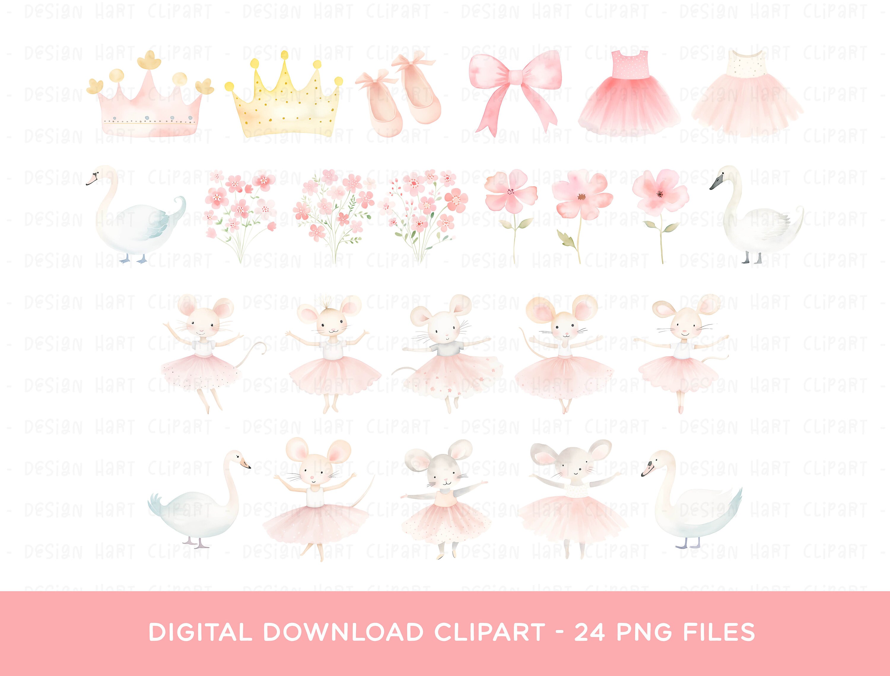 Ballerina Mouse Clipart Bundle, Ballet Dancer Watercolor Tutu Floral ...