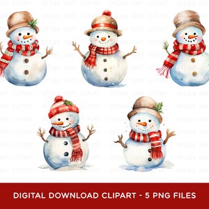 Snowman Clipart Bundle, Watercolor Christmas Holiday PNG Sublimation ...