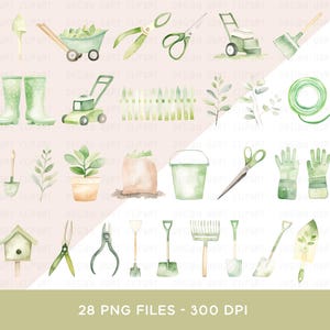 Gardening Clipart Bundle, PNG Digital Download Watercolor Green ...