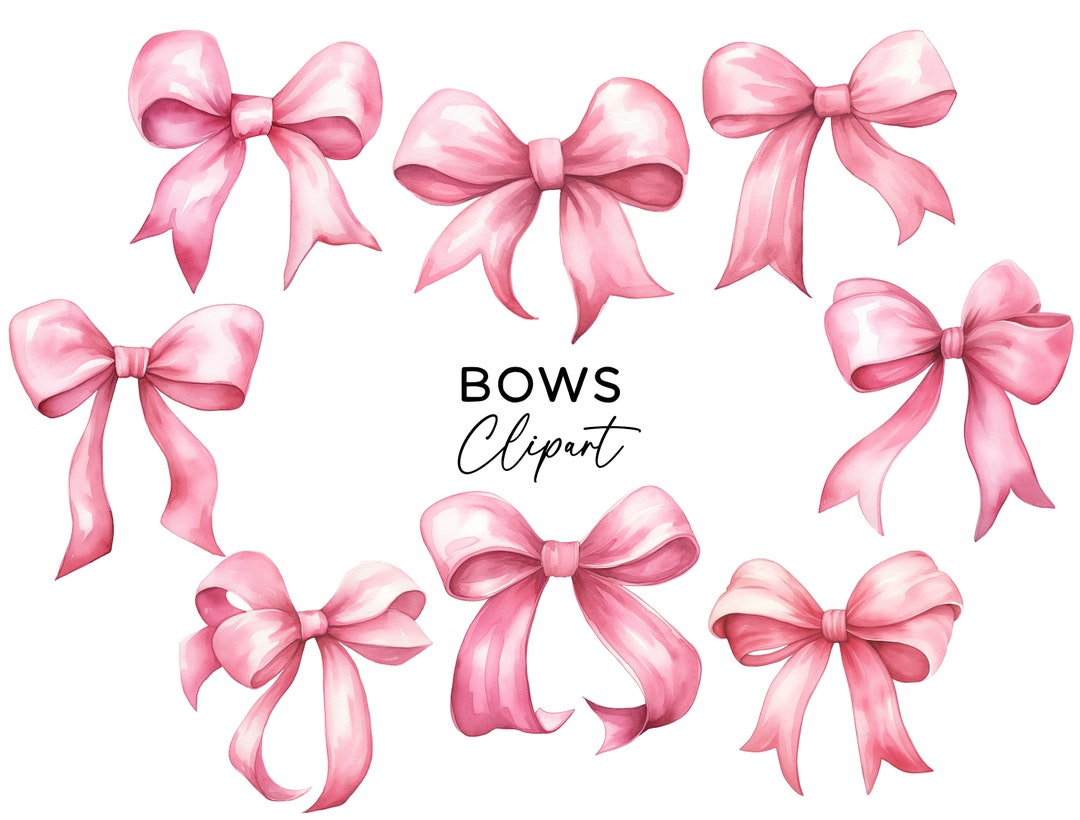 Bow Clipart Bundle Set, Watercolor Pink Bows Ribbons, Pastel Pink PNG ...