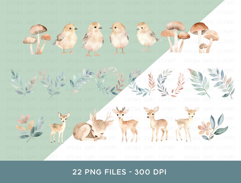 Baby Deer Clipart Bundle Set Watercolor Woodland Animal Whimsical ...
