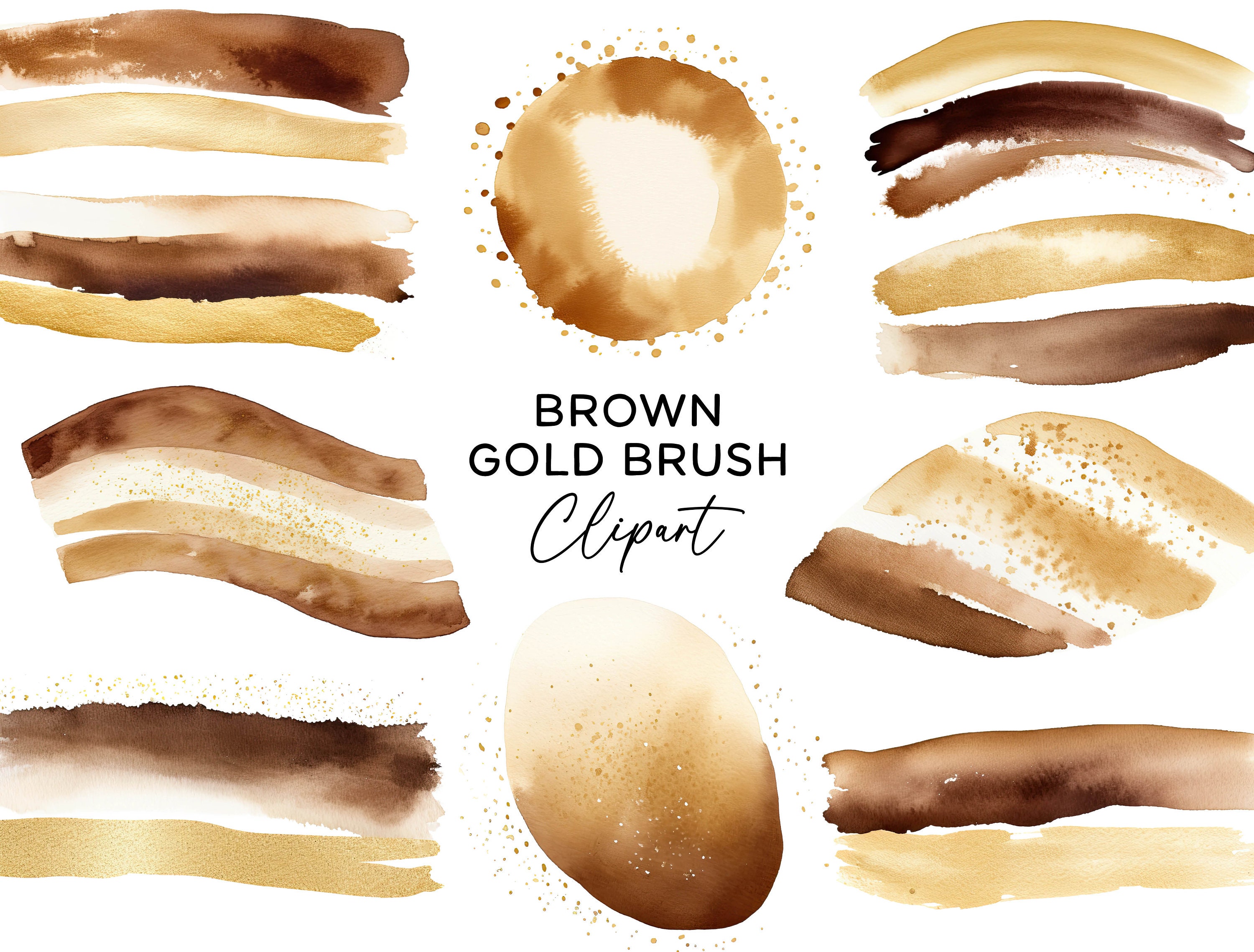 Brush Stroke Clipart Bundle, Watercolor Brown Cream Beige Gold Splodge ...