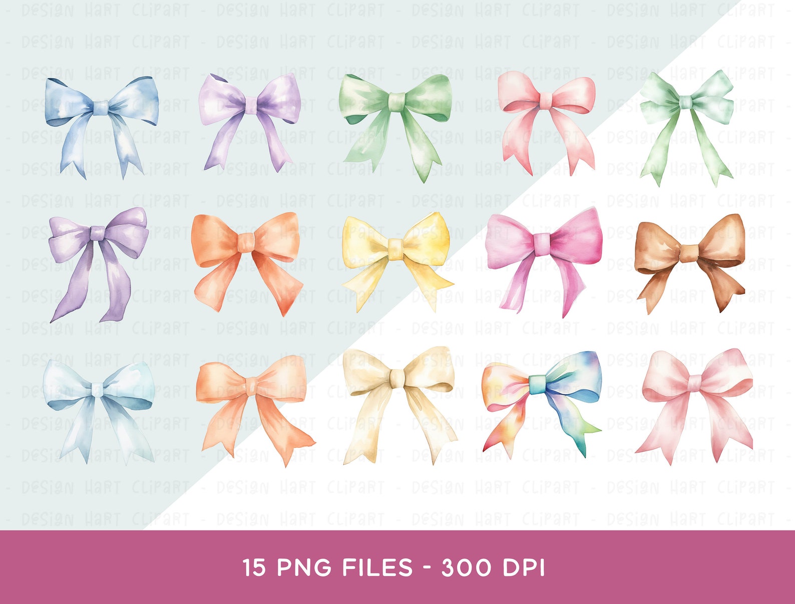 Bow Clipart Bundle - Colorful Watercolor Pastel Rainbow Hand Painted ...
