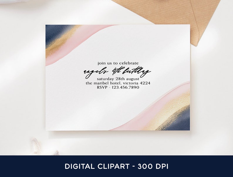 Brush Stroke Clipart Bundle - Navy Blue Pink Gold Watercolor Smudge ...