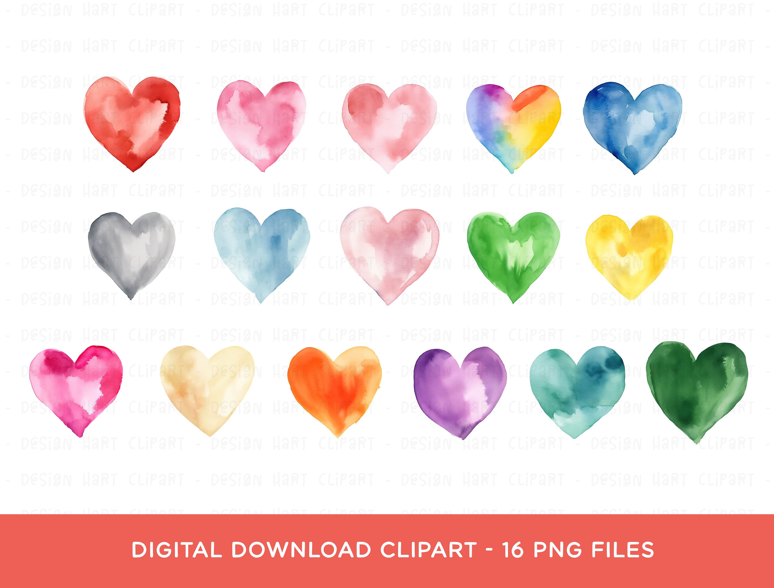 Hearts Clipart Bundle, Watercolor Valentines Day Illustrations ...