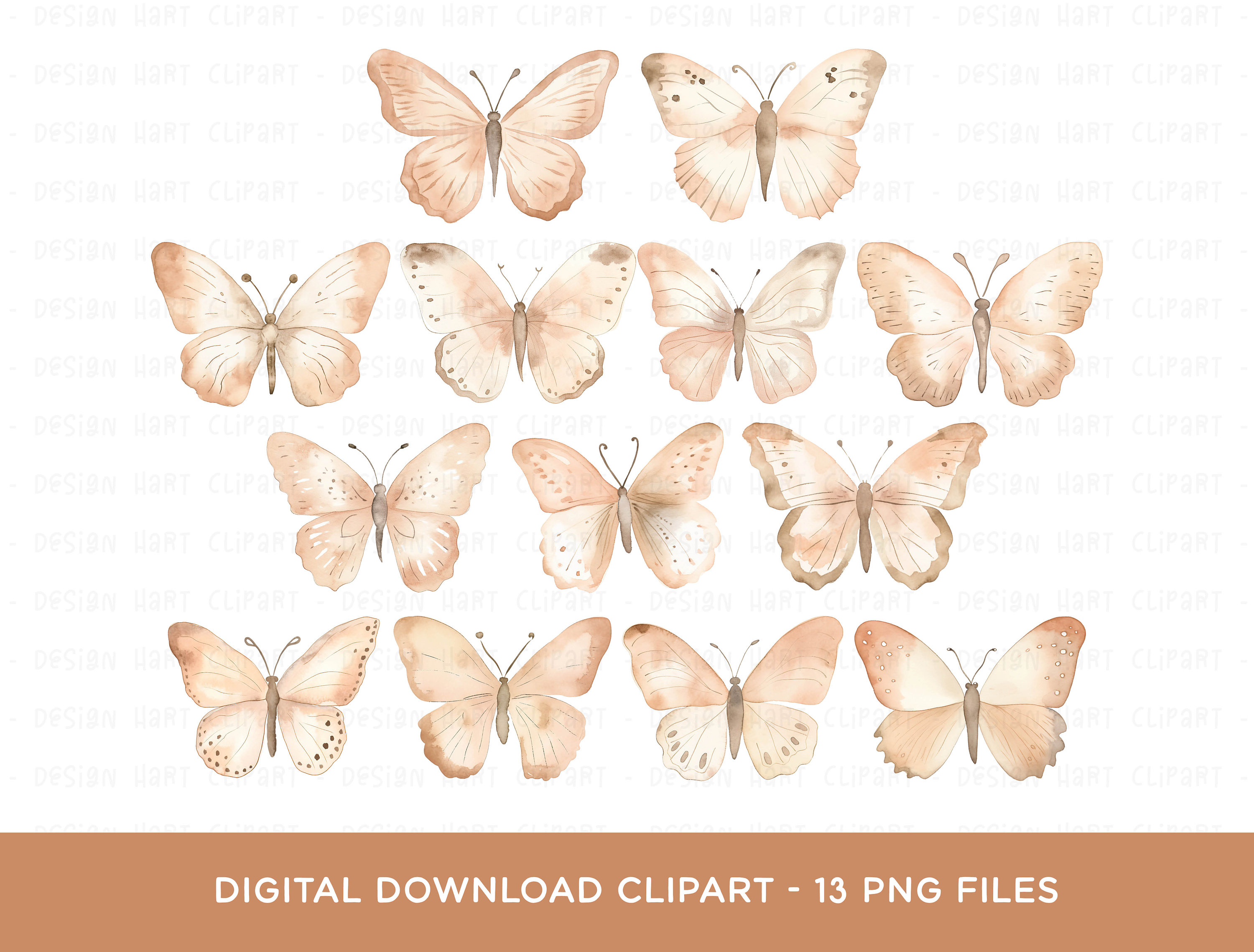 Butterfly Clipart Bundle - Watercolor Boho Beige Neutral Soft Pastel ...
