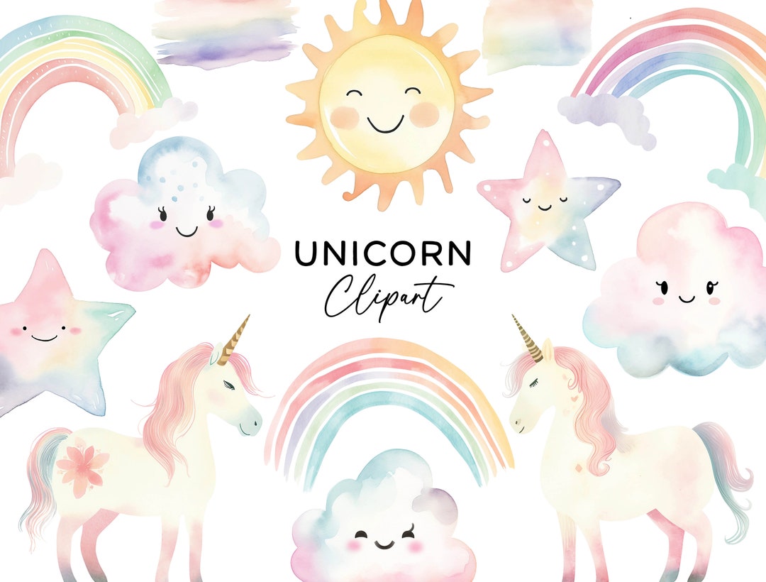 Unicorn Clipart Bundle - Watercolor Magical Pastel Rainbow Unicorns PNG ...