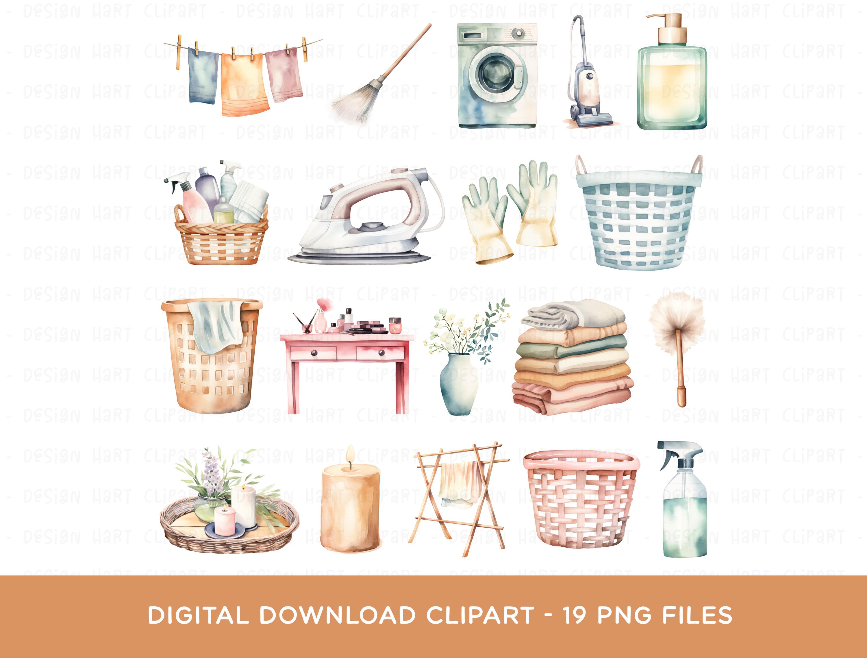 Housekeeping Clipart Bundle, PNG Graphic Digital Download Watercolor ...